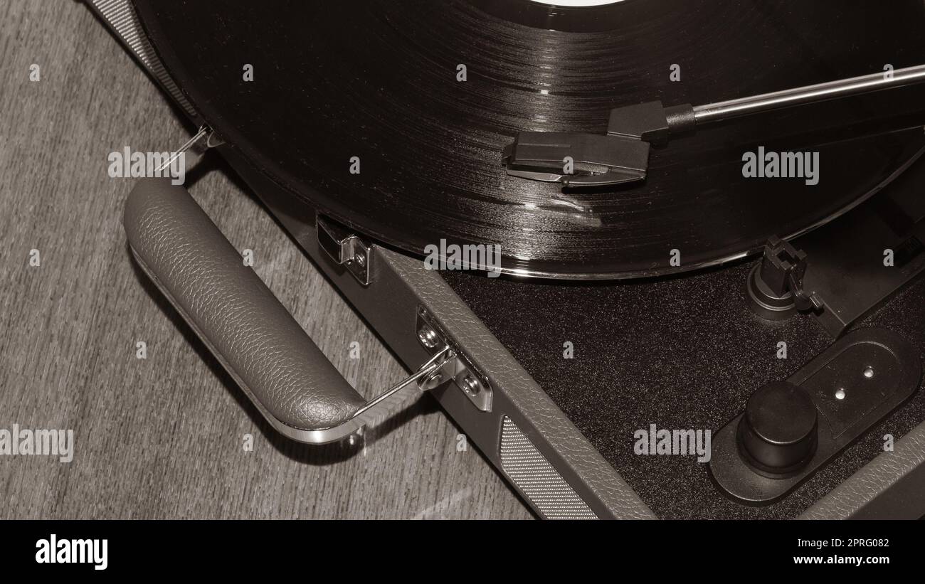 Vinyl player playing a record close up Stock Photo - Alamy