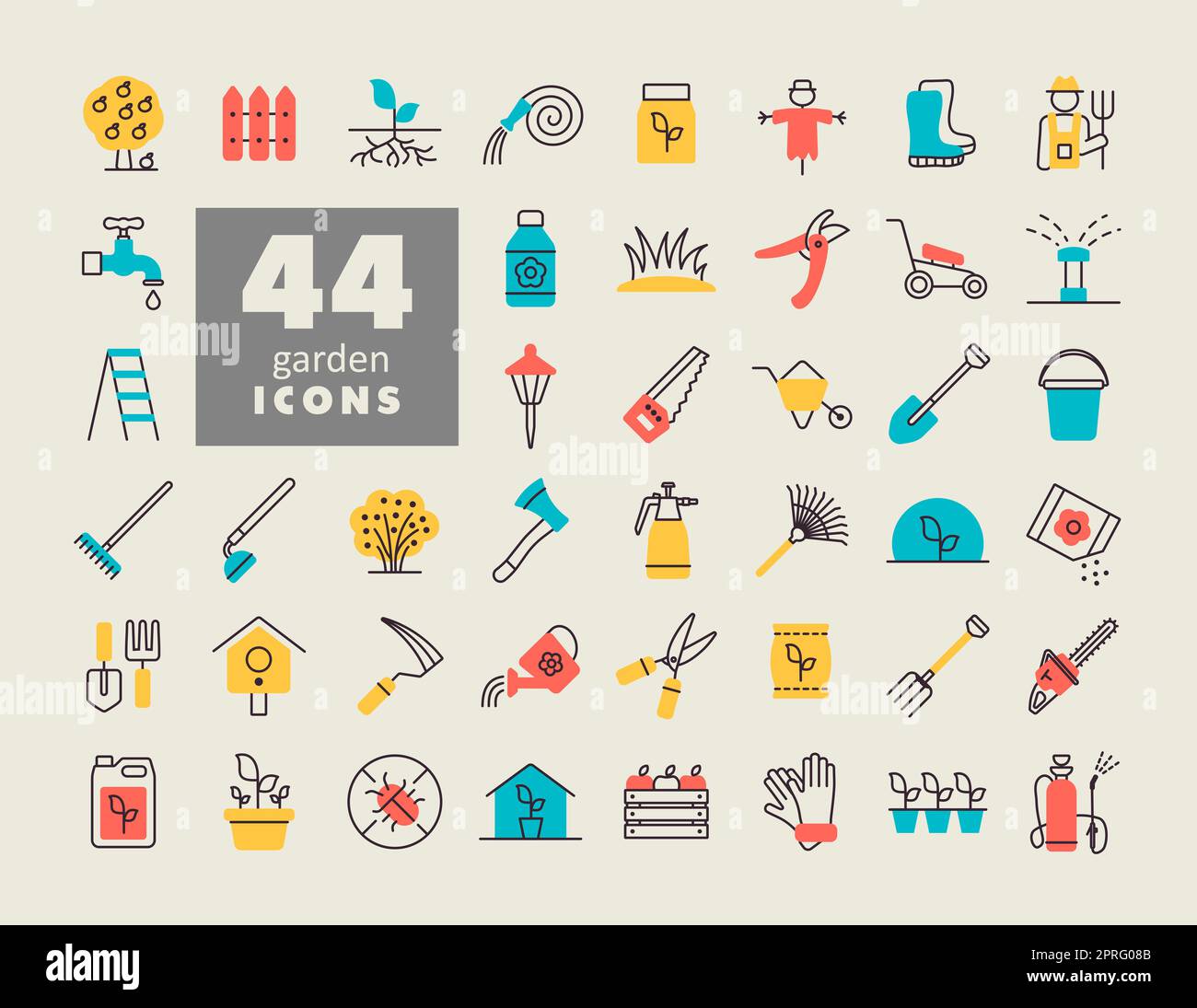 Gardening and Planting isolated vector icons set. Graph symbol for ...