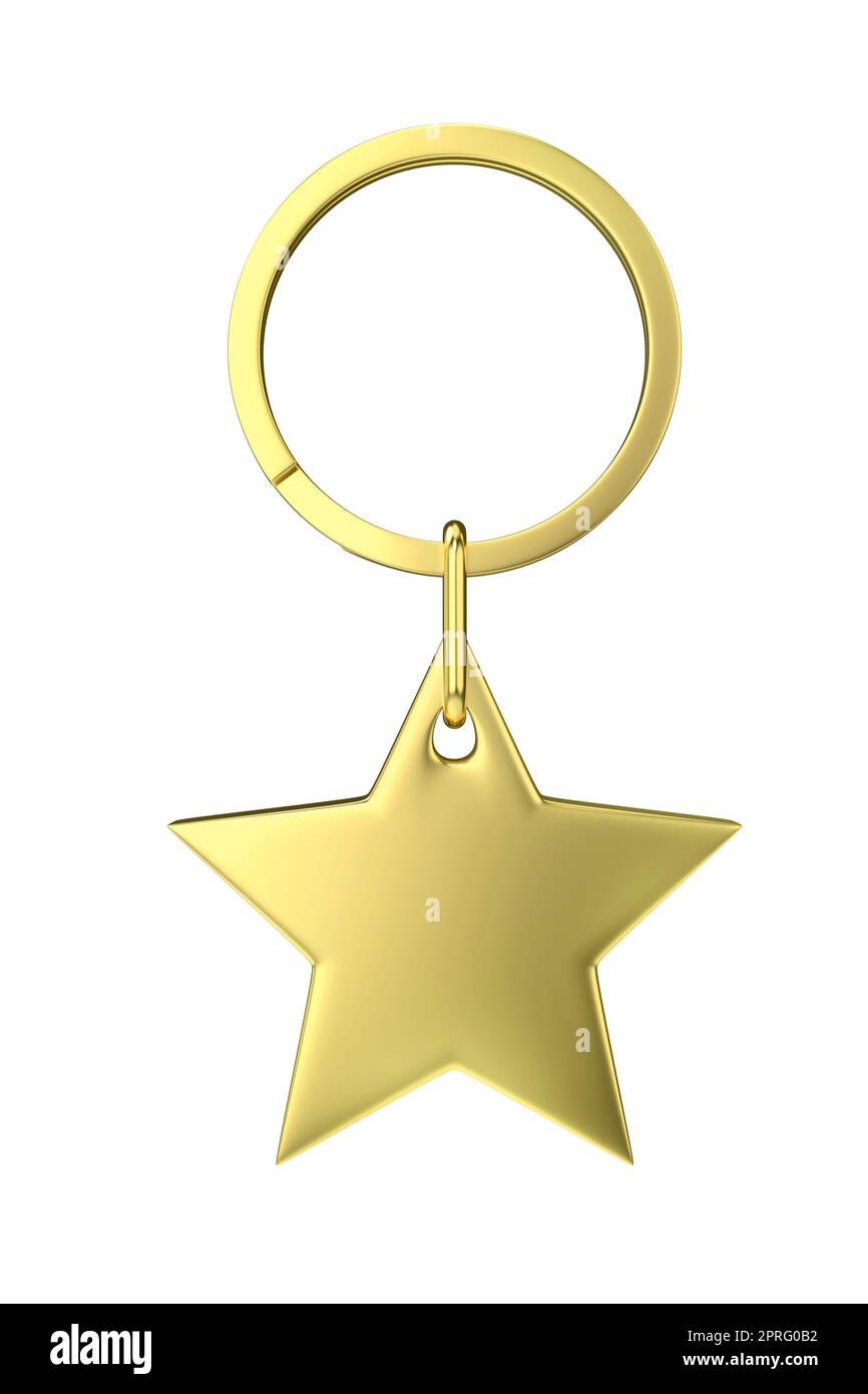 Shiny gold keyring with star isolated on white background, front view ...