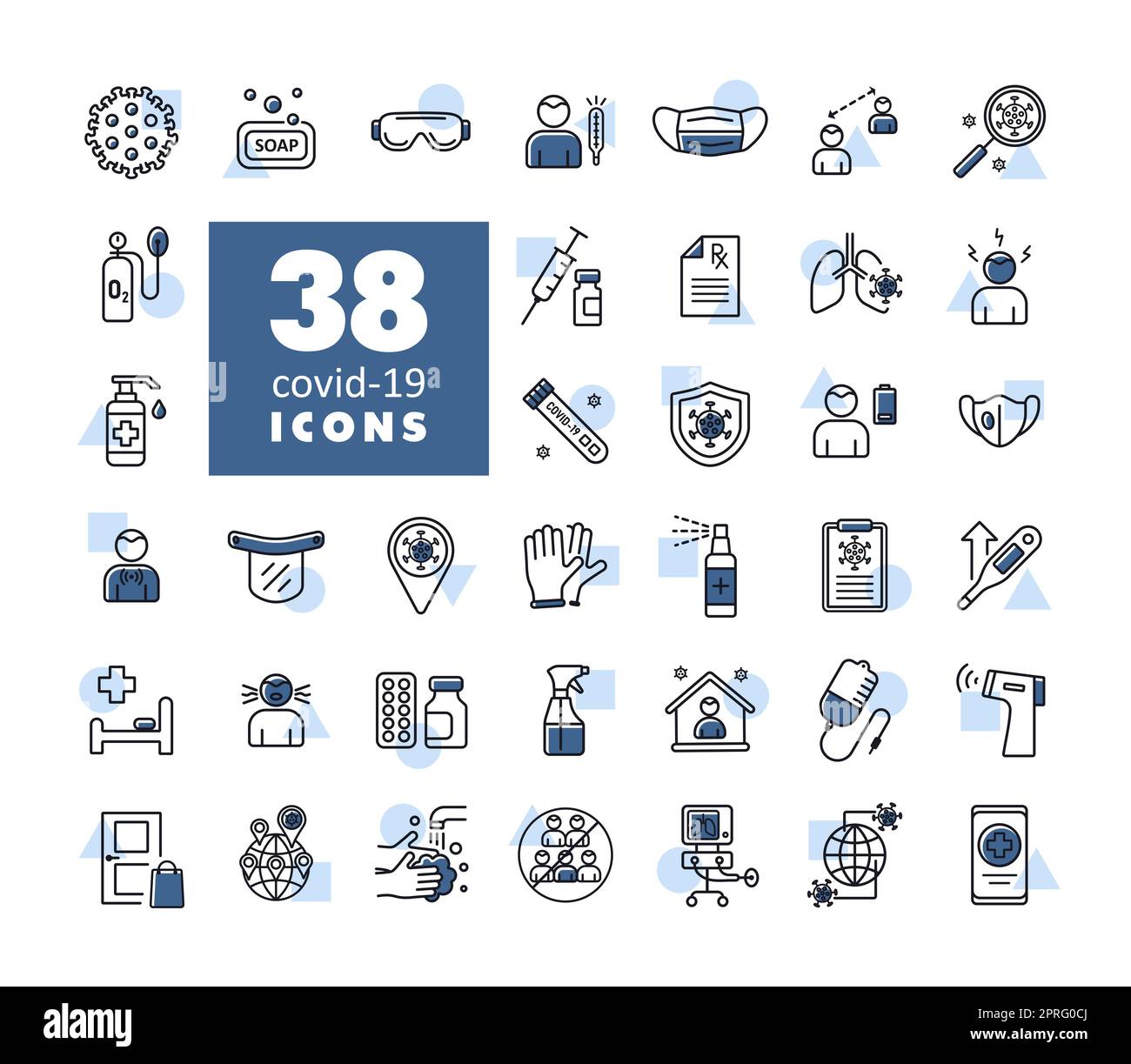 Set corona virus vector isolated icons. Symptoms and protective ...