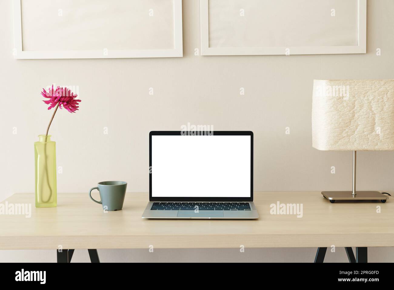 laptop computer on desk showing white screen Stock Photo - Alamy