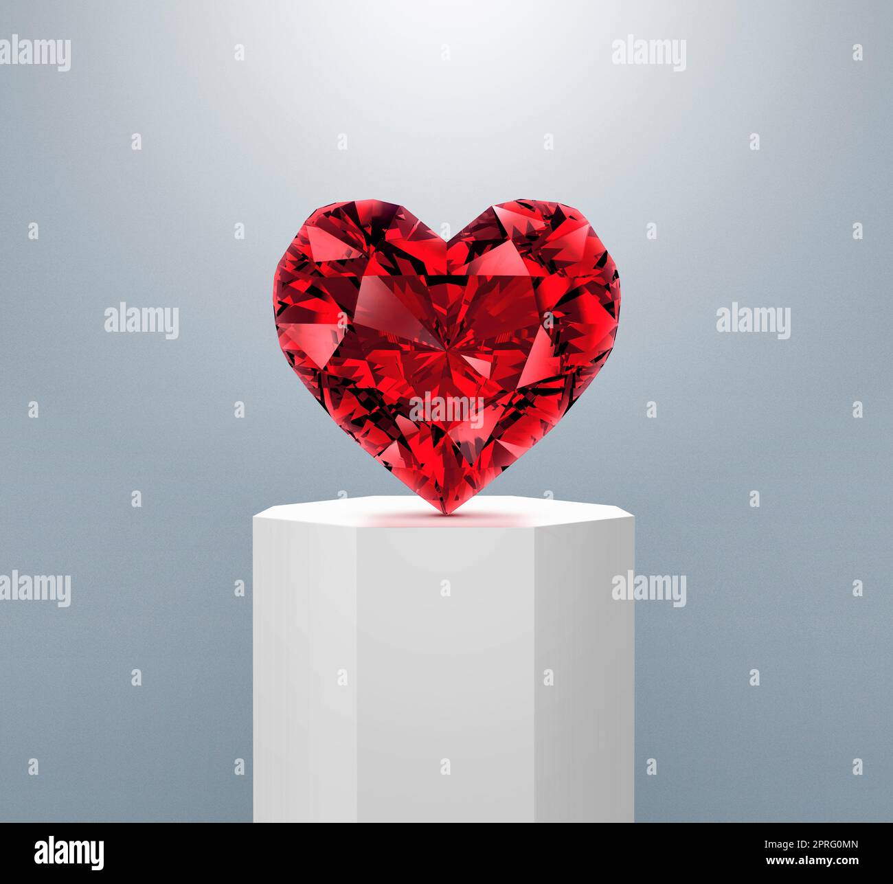 Red heart shaped diamond, 3d exhibit displays. Spotlight illuminates ...