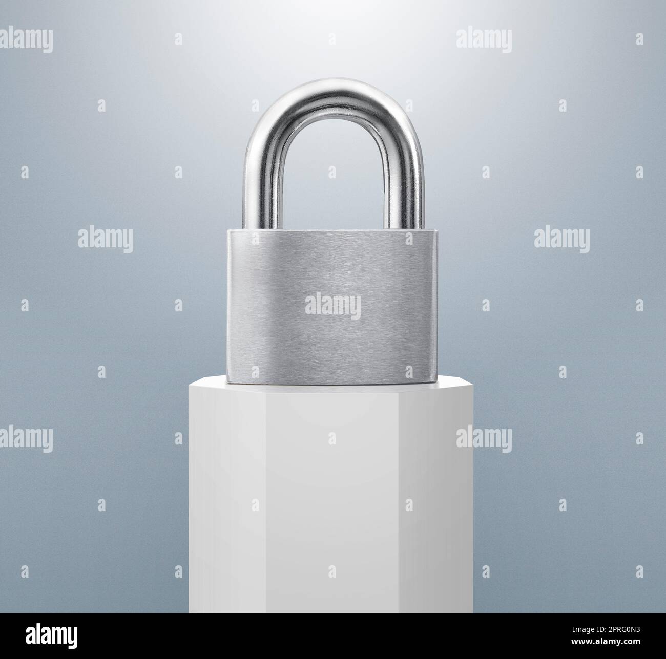 Padlock, 3d exhibit displays. Spotlight illuminates pedestal Stock ...