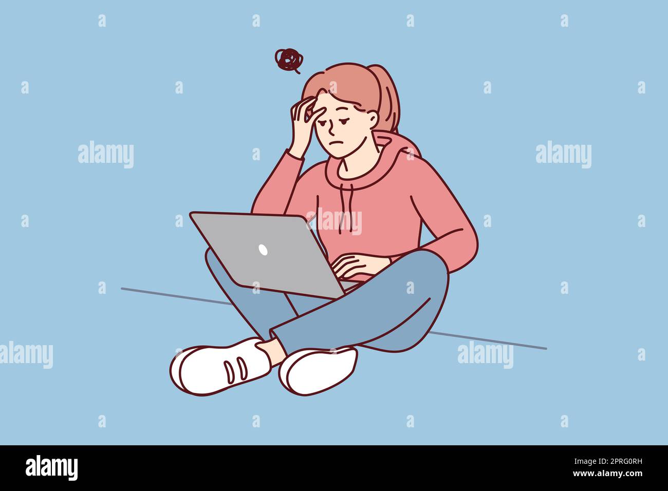 Female student work on laptop thinking suffer from inspiration lack ...