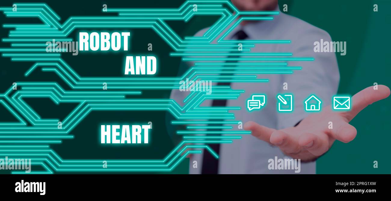 Text caption presenting Robot And Heart. Business concept Sensitivity ... Text caption presenting Robot And Heart. Business concept Sensitivity ...
