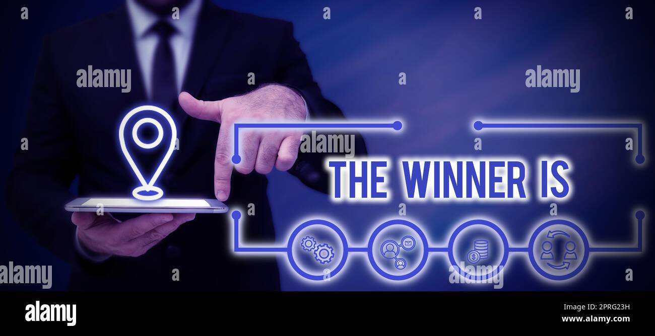 Conceptual caption The Winner Is.... Business showcase Announcing who ...