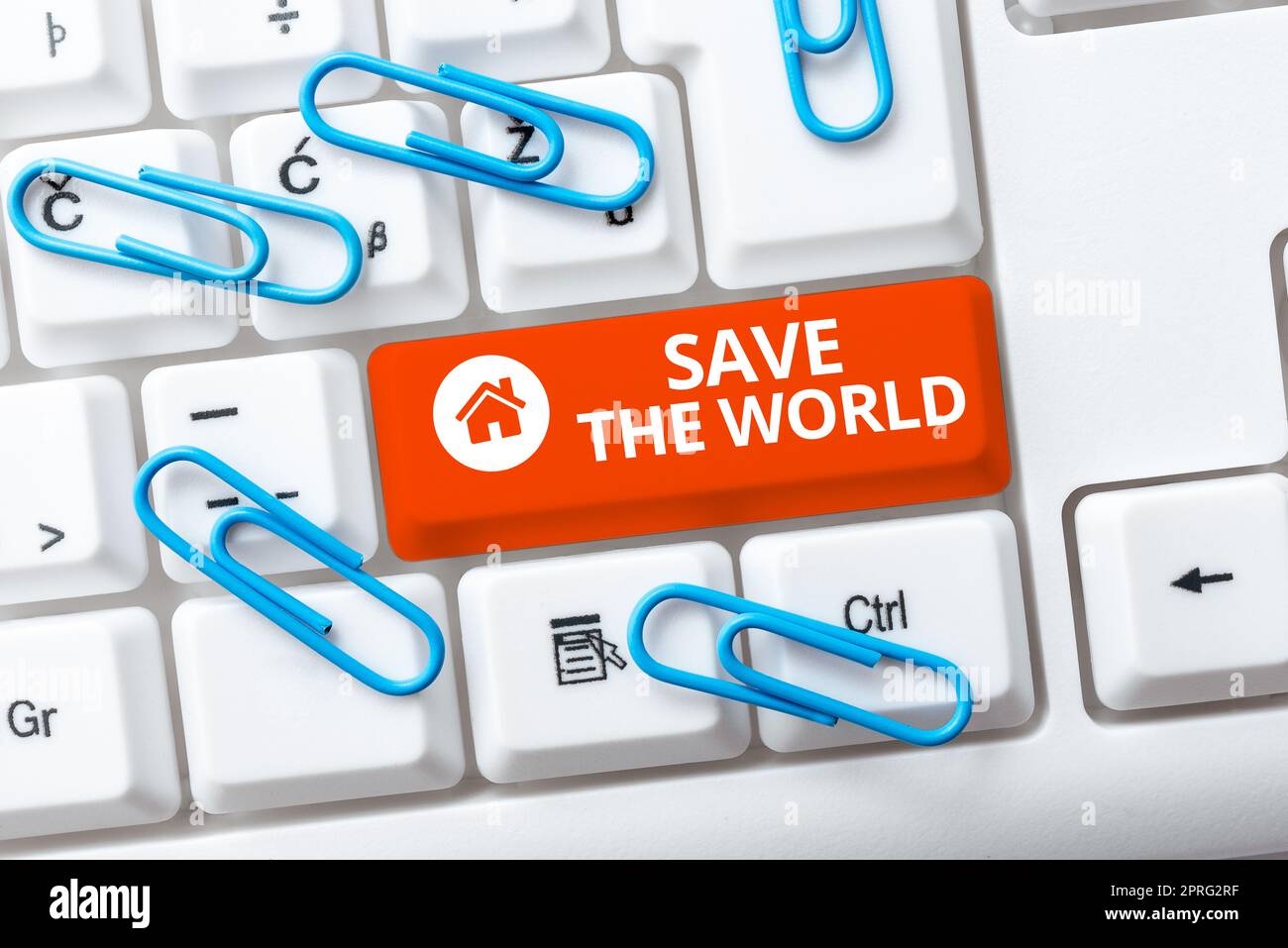 Hand writing sign Save The WorldProtect the environment and the living ...