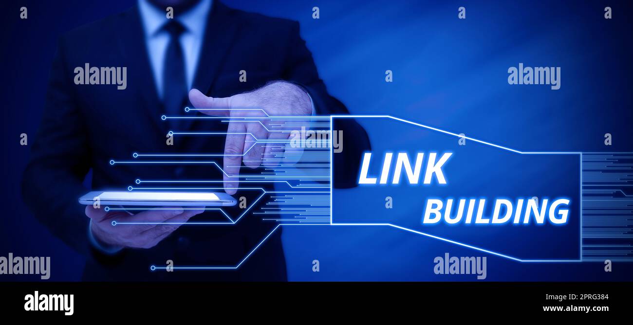 Hand writing sign Link Building. Business approach Process of acquiring ...