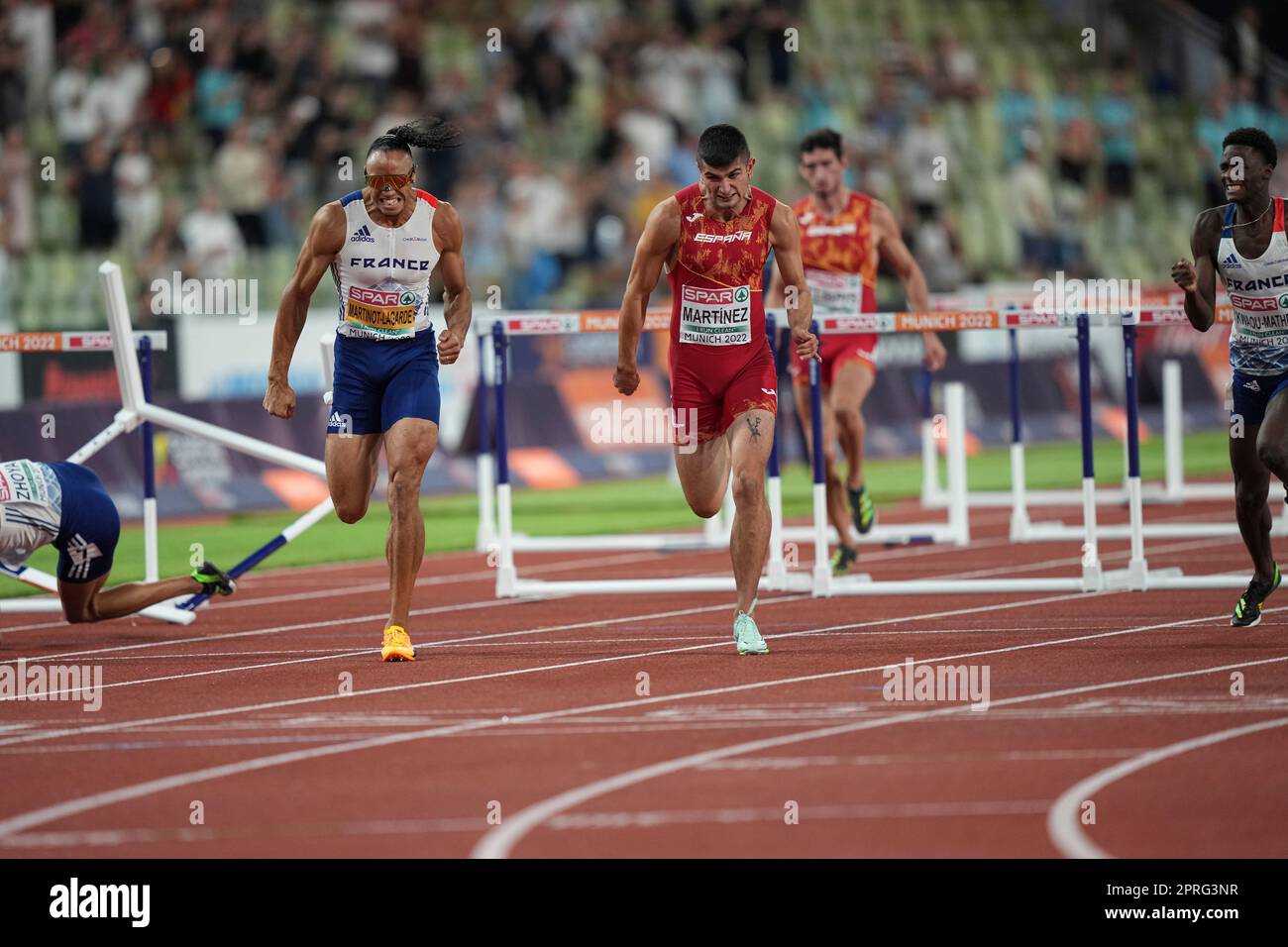 Asier Martínez and Pascal Martinot-Lagarde in the 110m hurdles final of the 2022 European ...