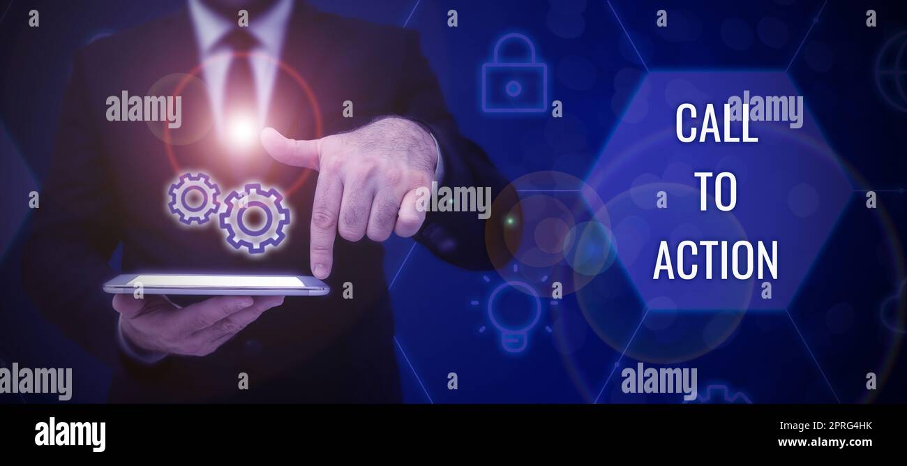 Conceptual caption Call To Action. Business overview Encourage Decision ...