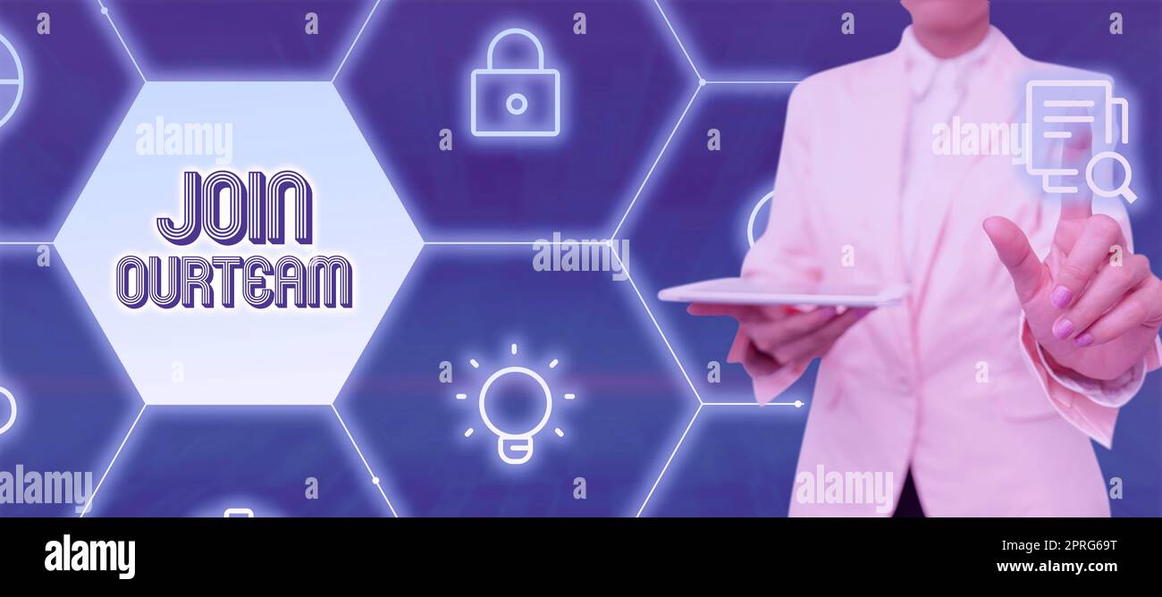 Hand writing sign Join Our Team. Business idea Allied Associate Work ...