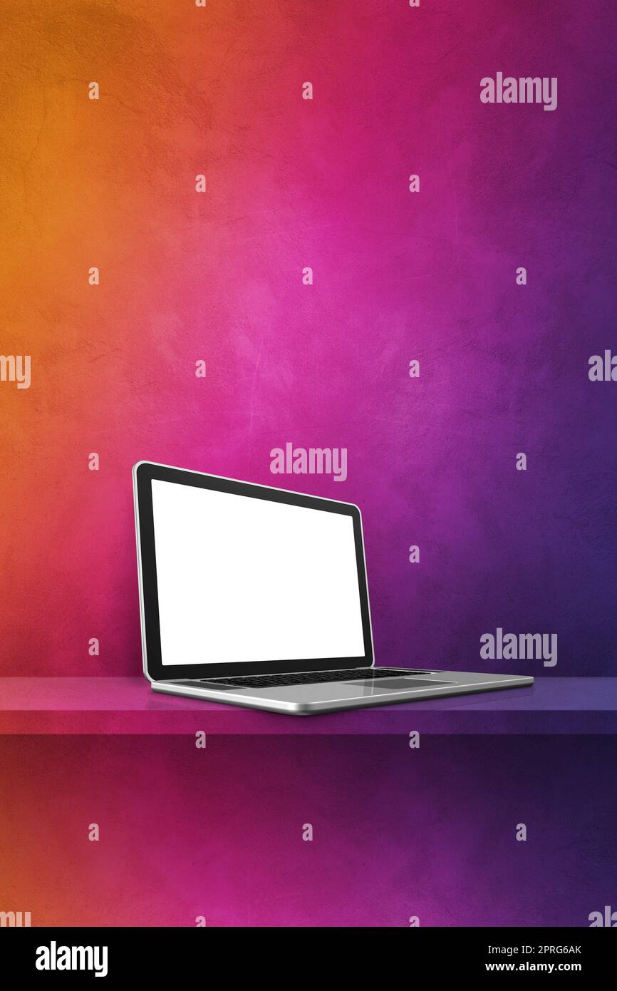 Laptop computer on rainbow shelf. Vertical background Stock Photo - Alamy