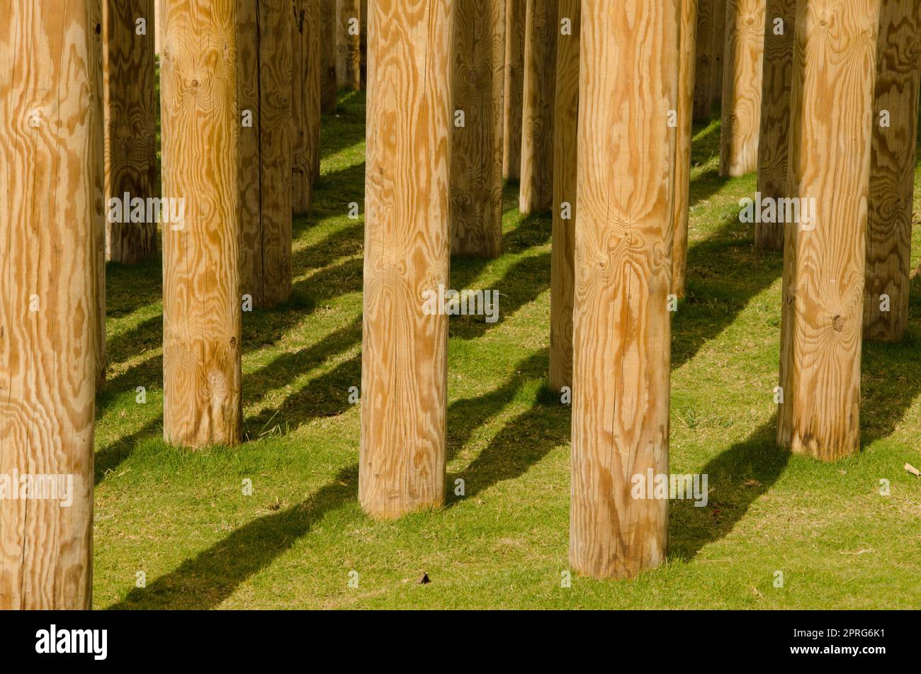 Sculpture formed by wooden posts Stock Photo - Alamy