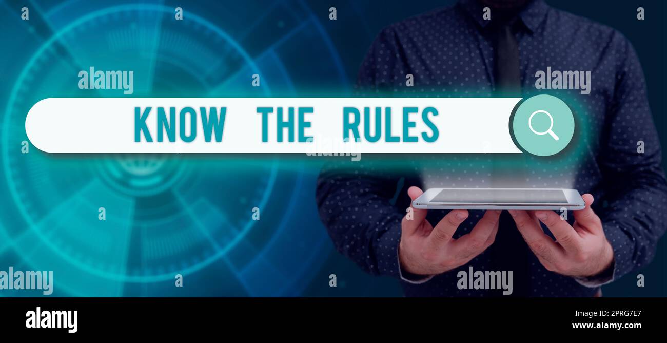 Hand writing sign Know The Rules. Business overview Learn the accepted ...
