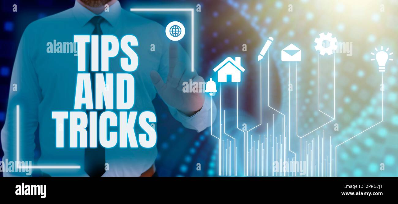 Conceptual caption Tips And Tricks. Conceptual photo Steps Life hacks Handy advice ...