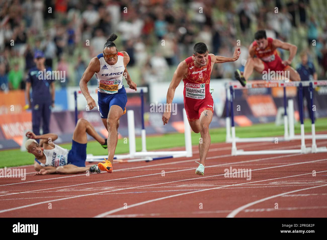 Asier Martínez and Pascal Martinot-Lagarde in the 110m hurdles final of the 2022 European ...