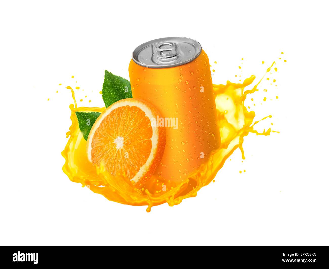 Aluminum orange soda can with fruits, on white background,orange Juice ...