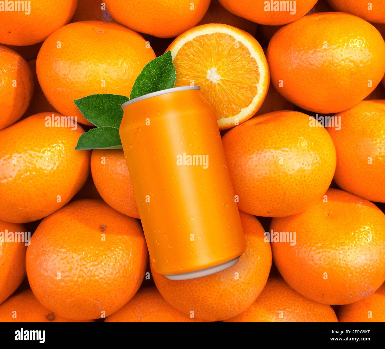 Aluminum orange soda can on orange fruit background fresh Stock Photo ...