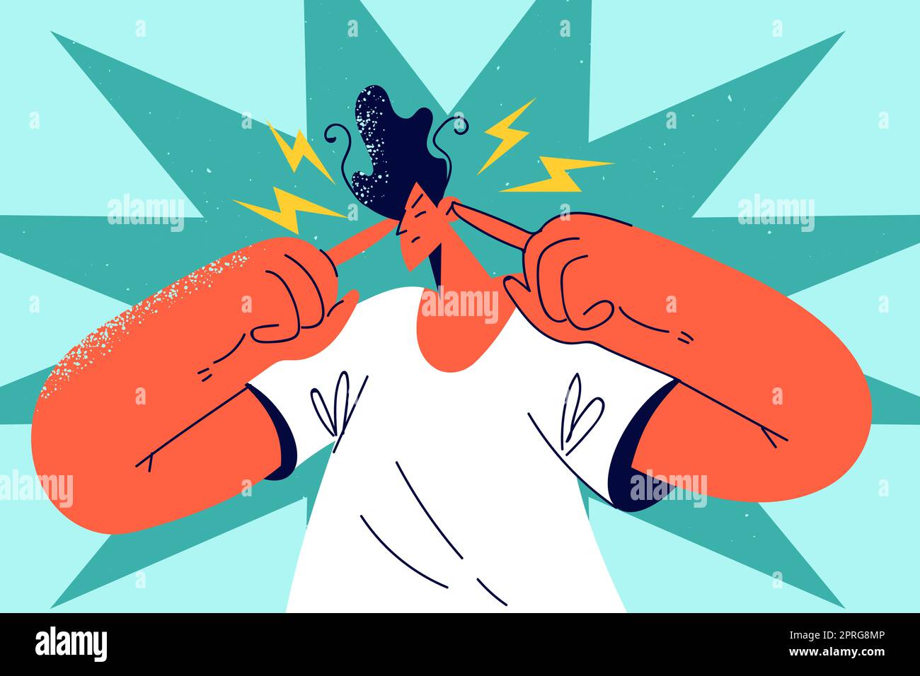 Unhappy man closing ears annoyed with excessive noise. Dissatisfied ...