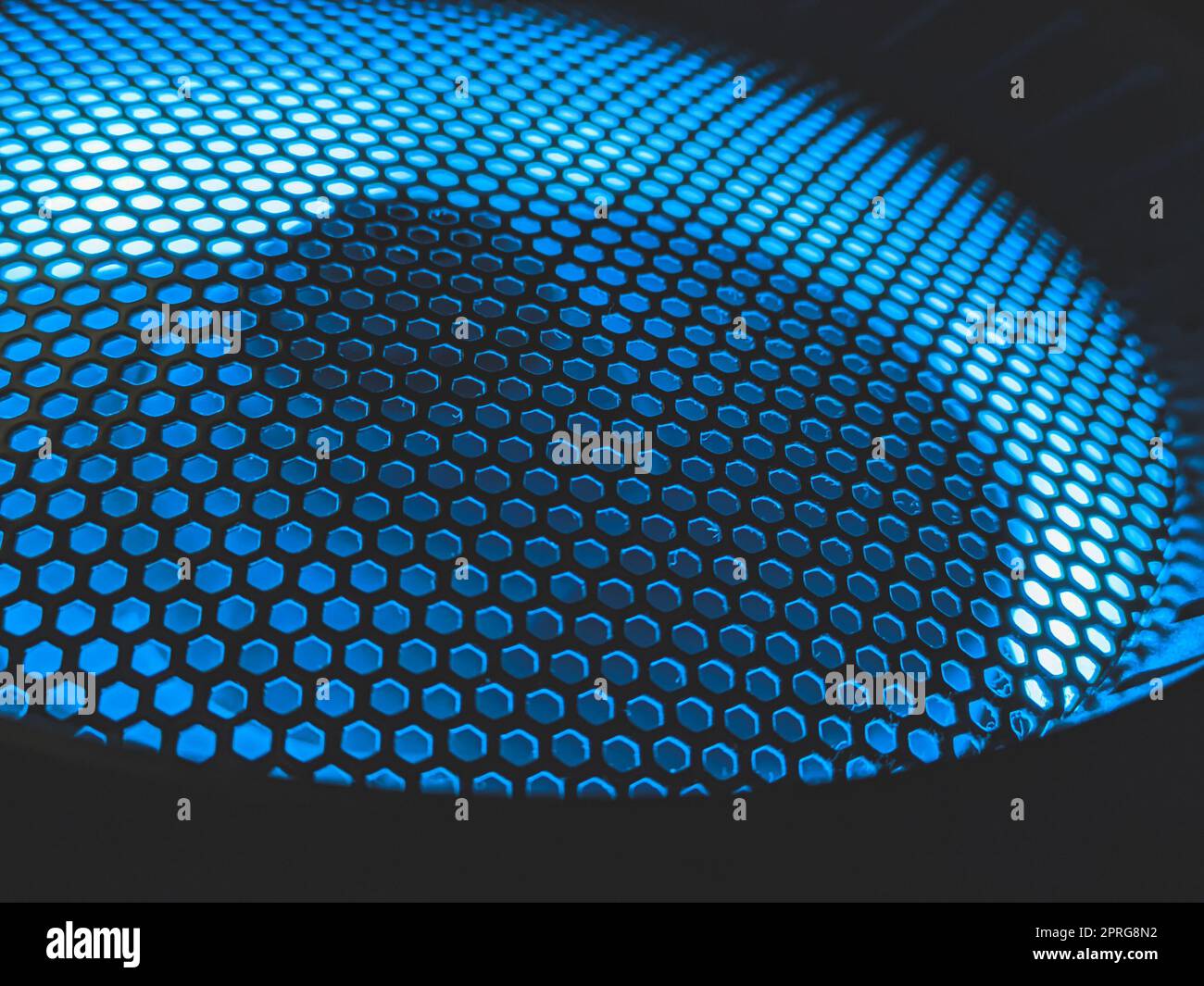 Detail of computer fan with blue color light abstract background ...