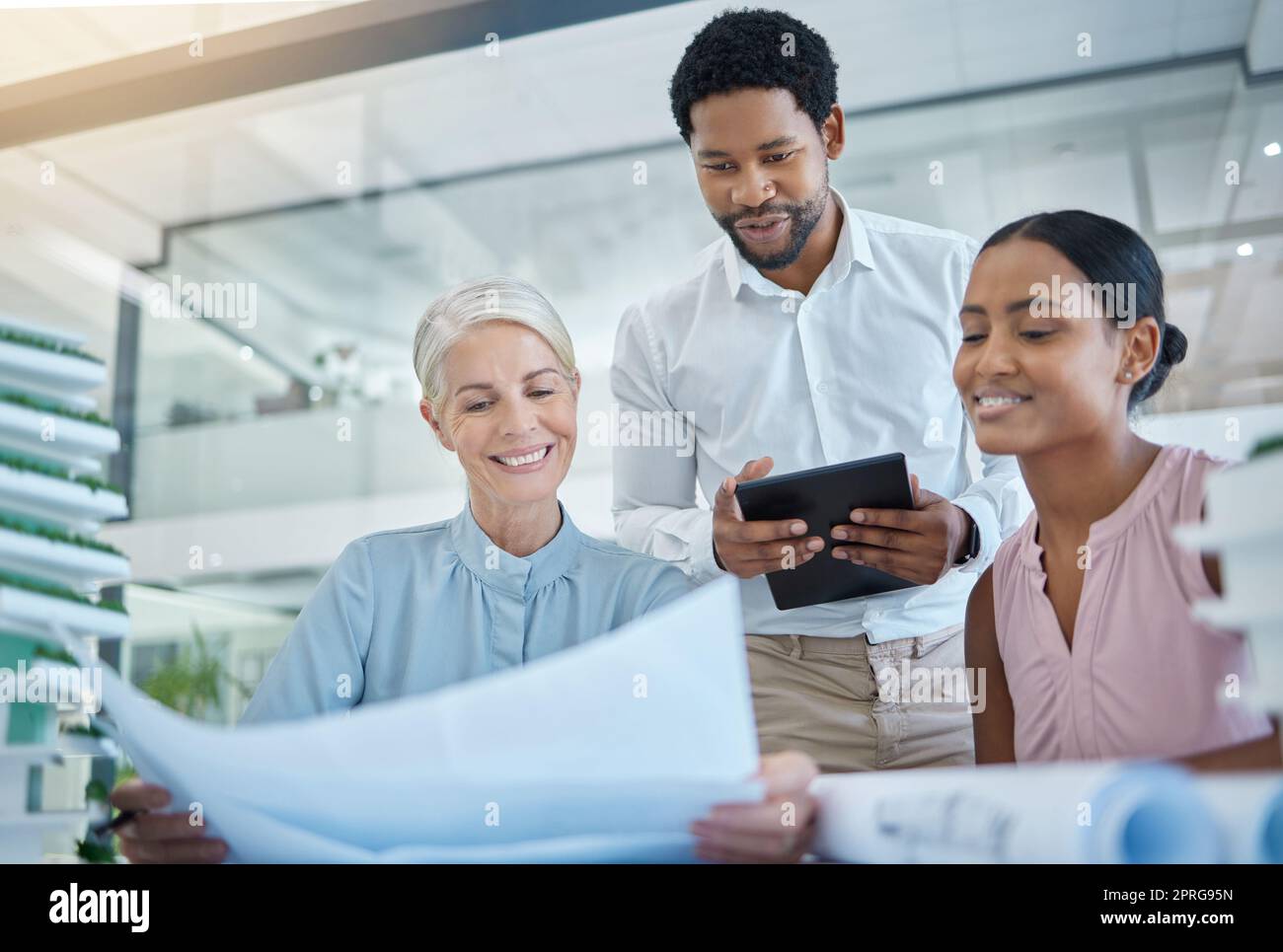 Architecture team planning construction design, 3d blueprint building ...