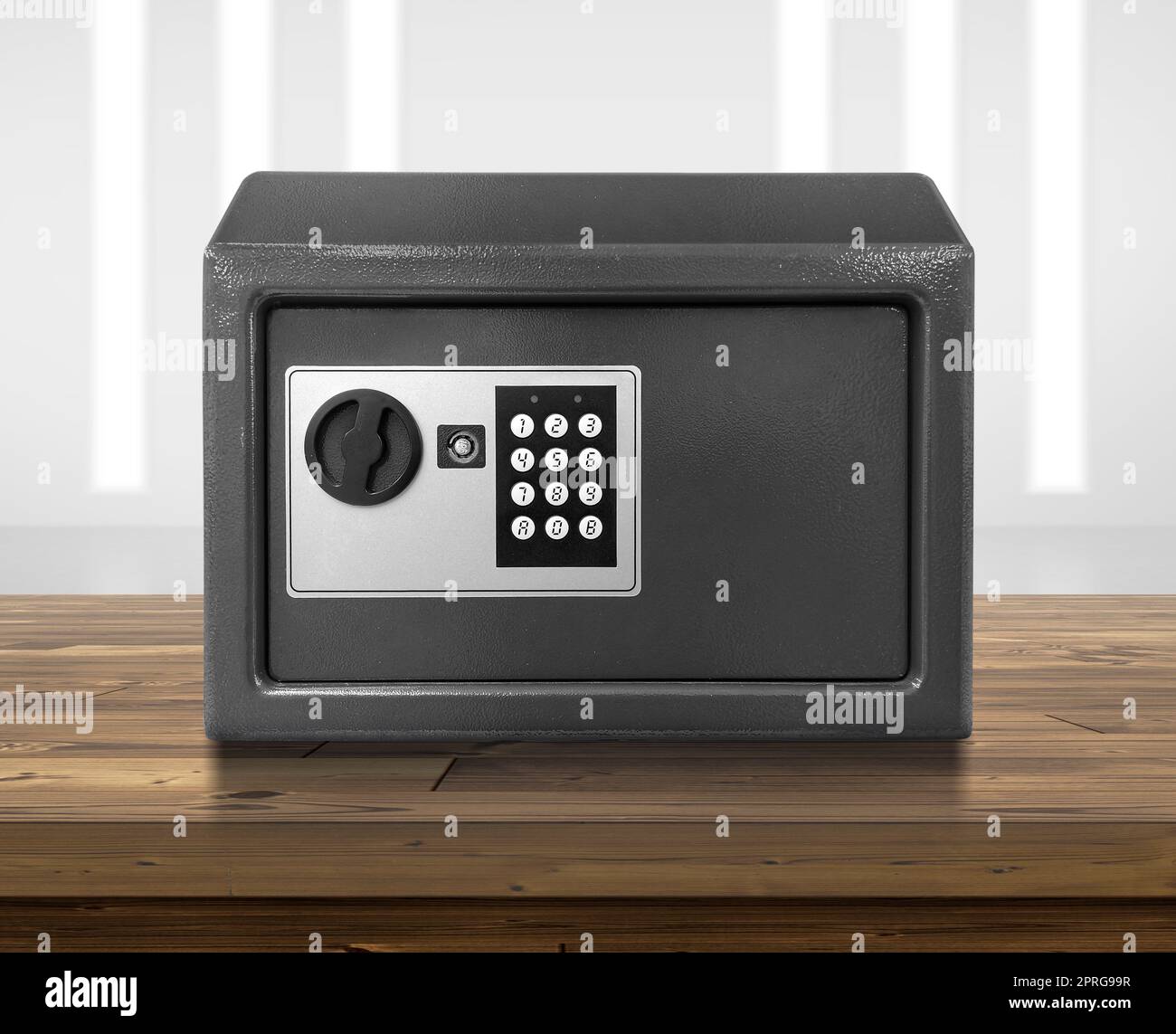 Steel money bank safe on room modern interiors background Stock Photo ...