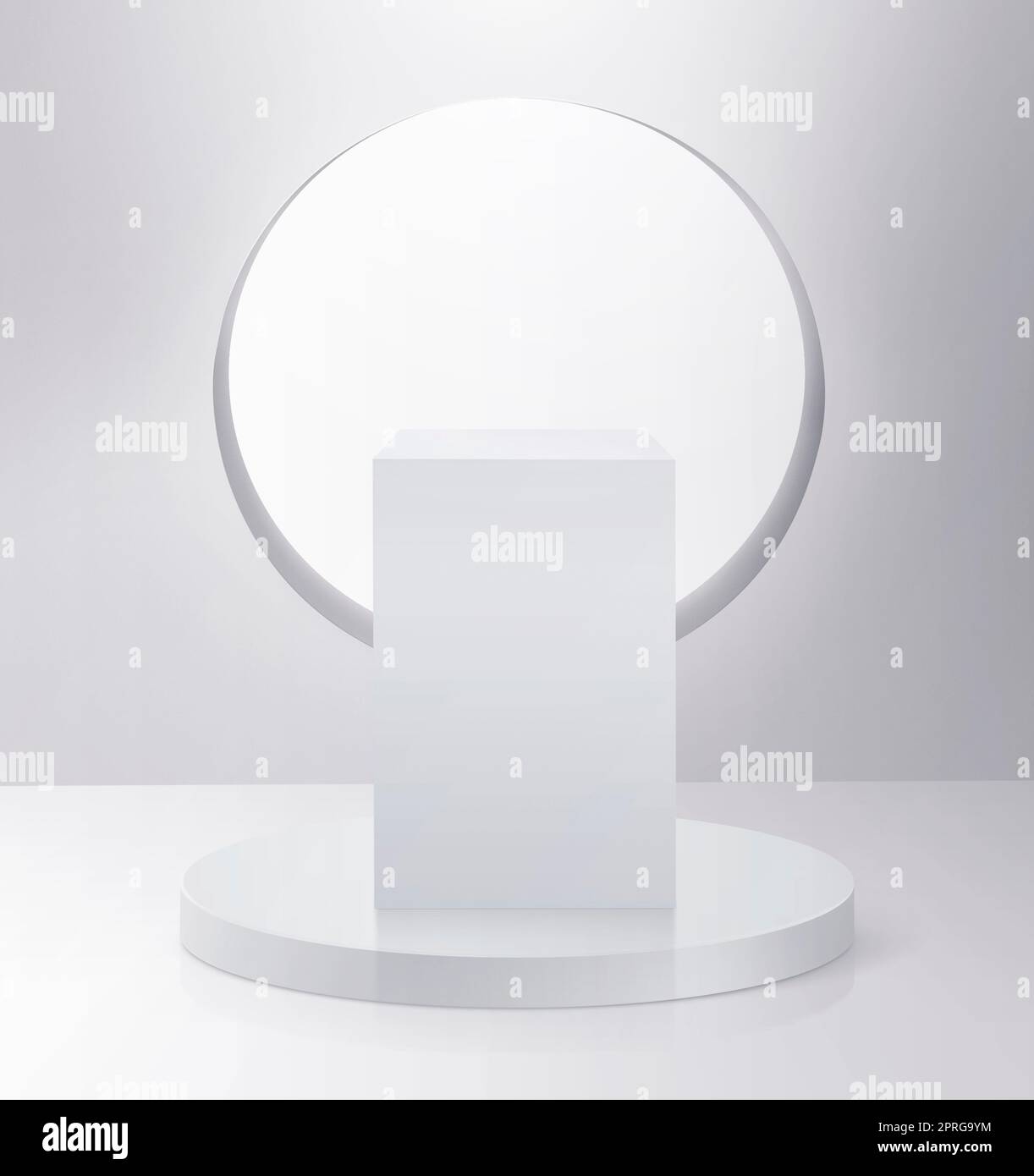 White rectangle empty pedestal and white window wall. Simple template ...