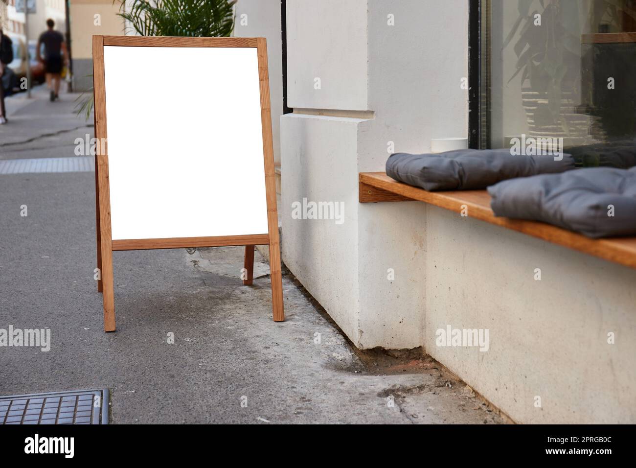 Empty menuboard on in front of a restaurant, blank chalkboard, no text ...