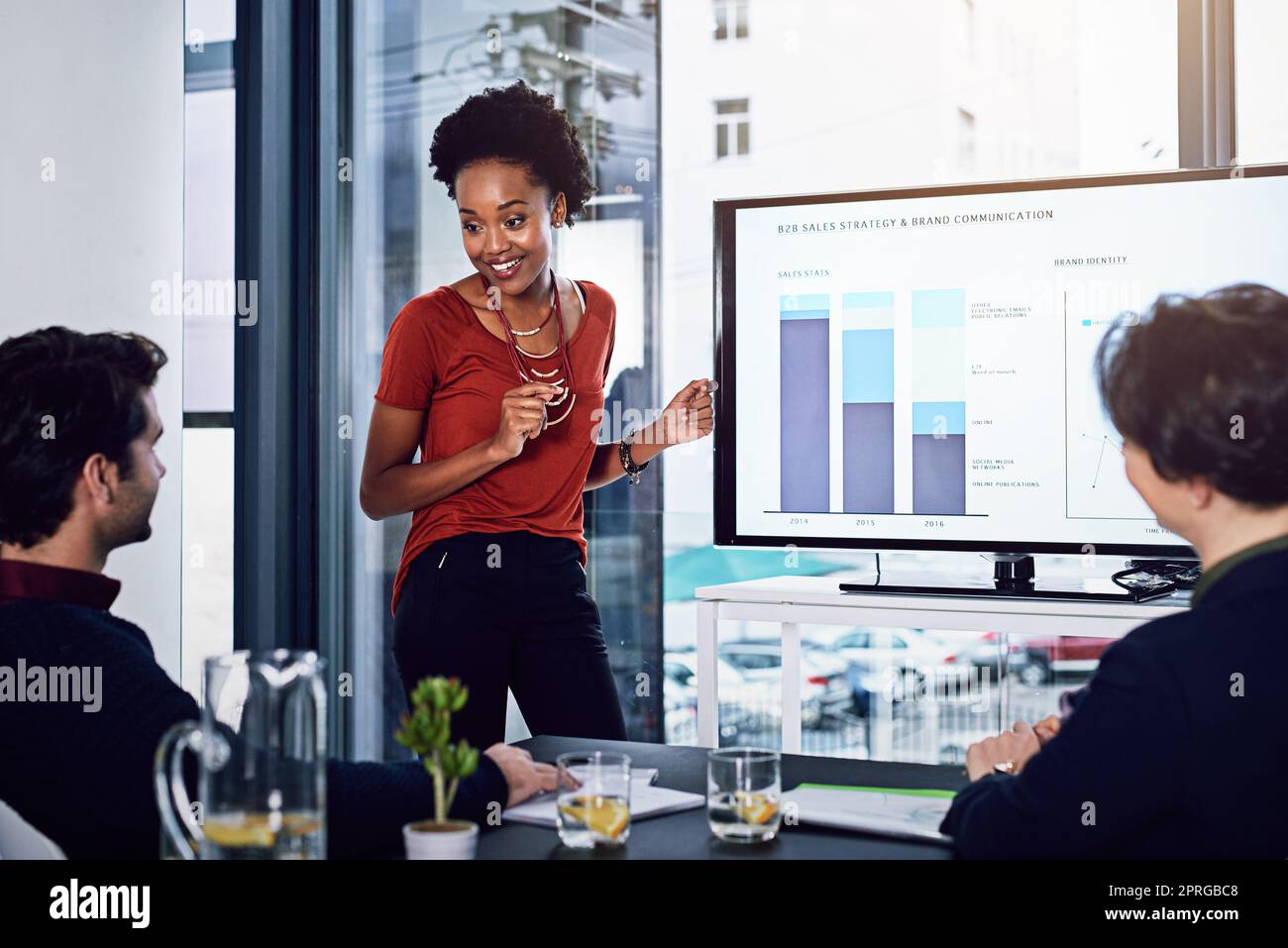 Im excited about these numbers. a young businesswoman giving a ...