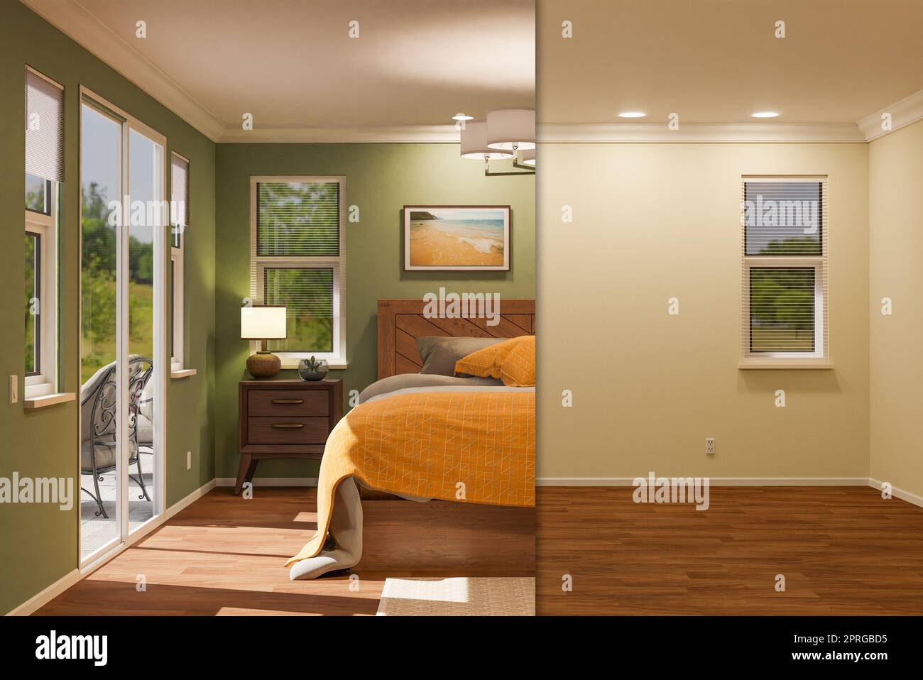 3D Illustration Side By Side Before and After of Empty Room and Fully ...