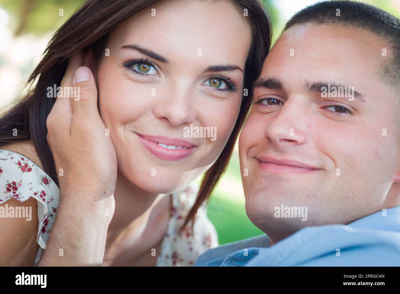 Happy Romantic Caucasian Couple Portrait in the Park Stock Photo - Alamy