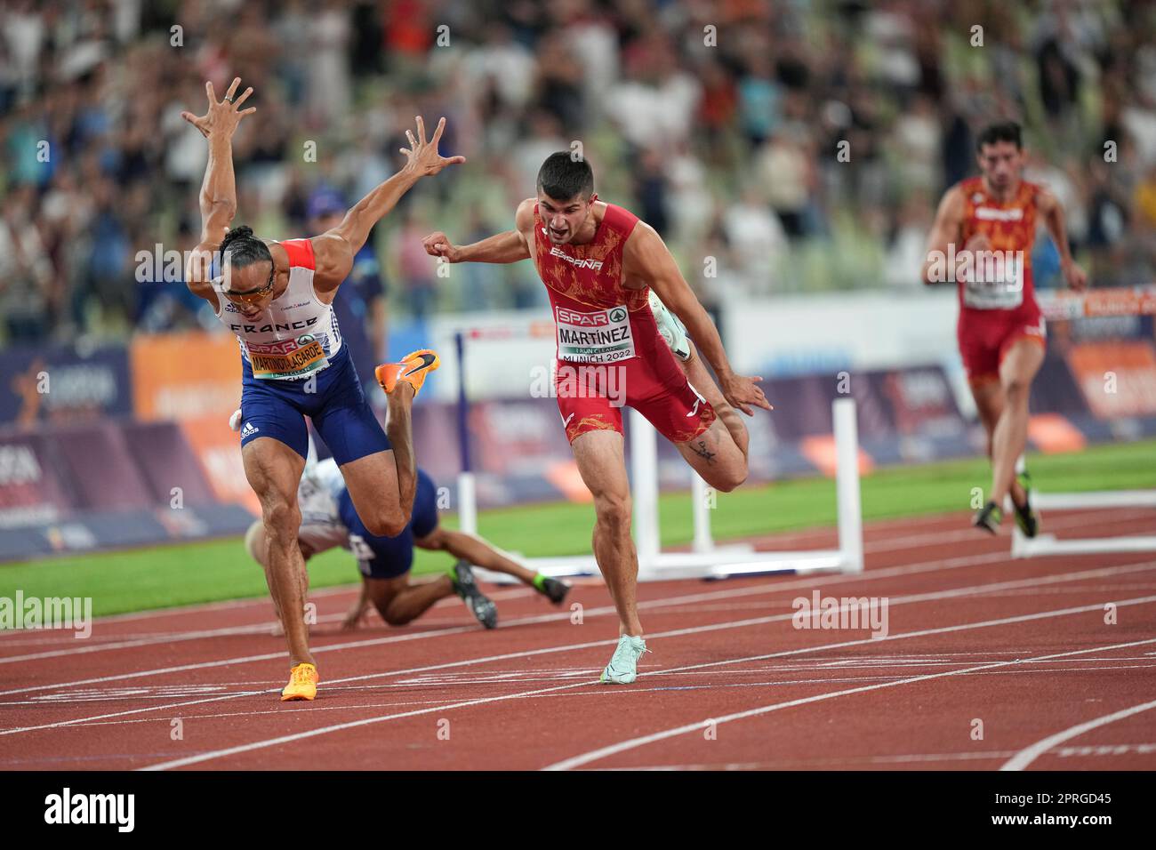 Asier Martínez and Pascal Martinot-Lagarde in the 110m hurdles final of the 2022 European ...