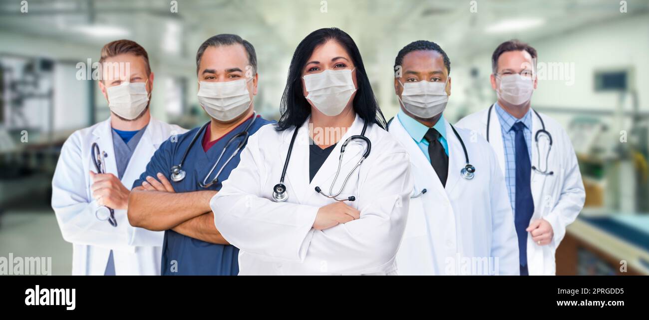 Variety of Medical Healthcare Workers Wearing Medical Face Masks Amidst ...