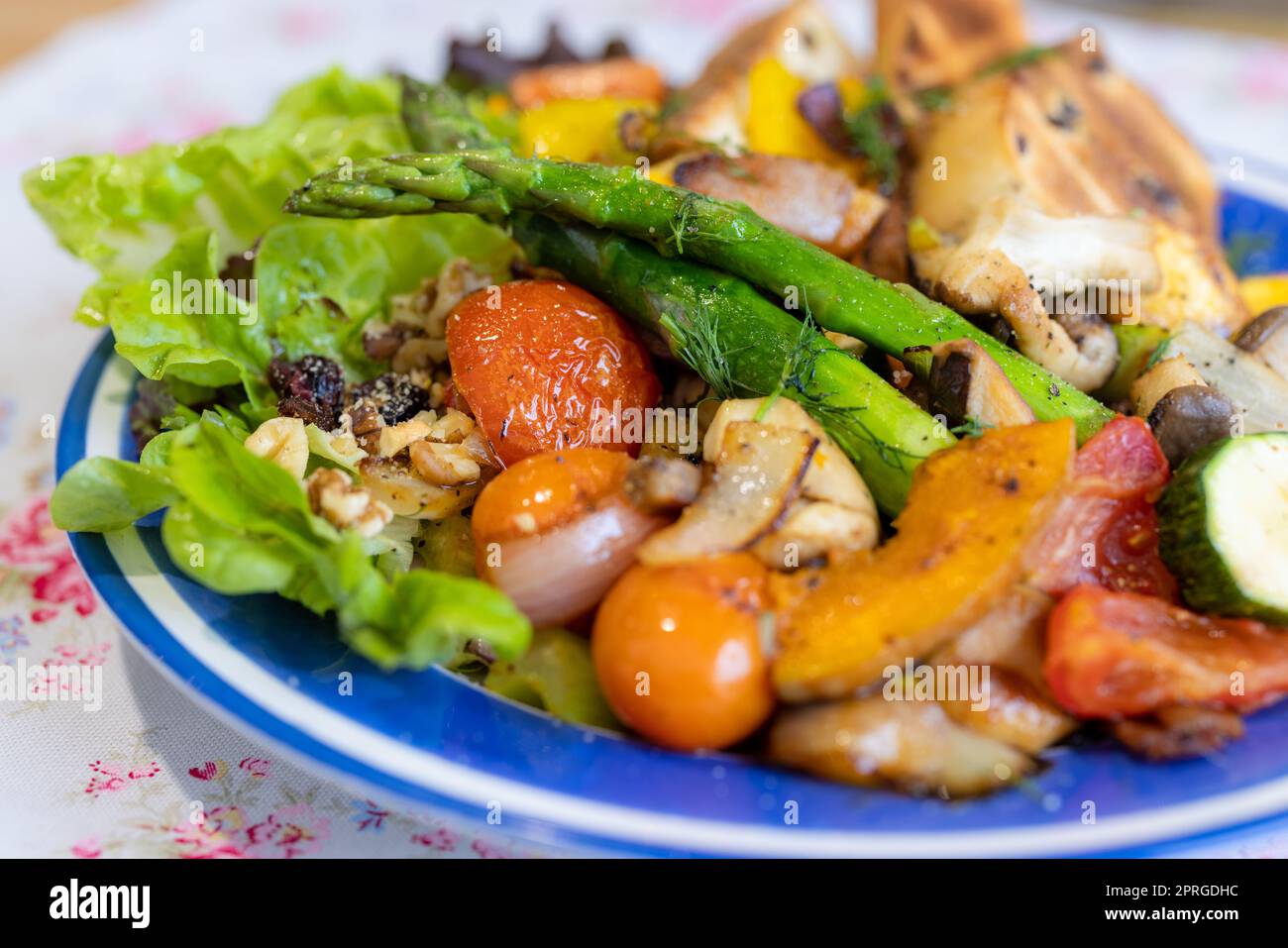 Roasted variety vegetable and beacon in restaurant Stock Photo - Alamy