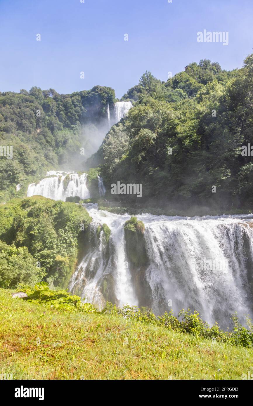 Marmore waterfall in Umbria region, Italy. Amazing cascade splashing ...