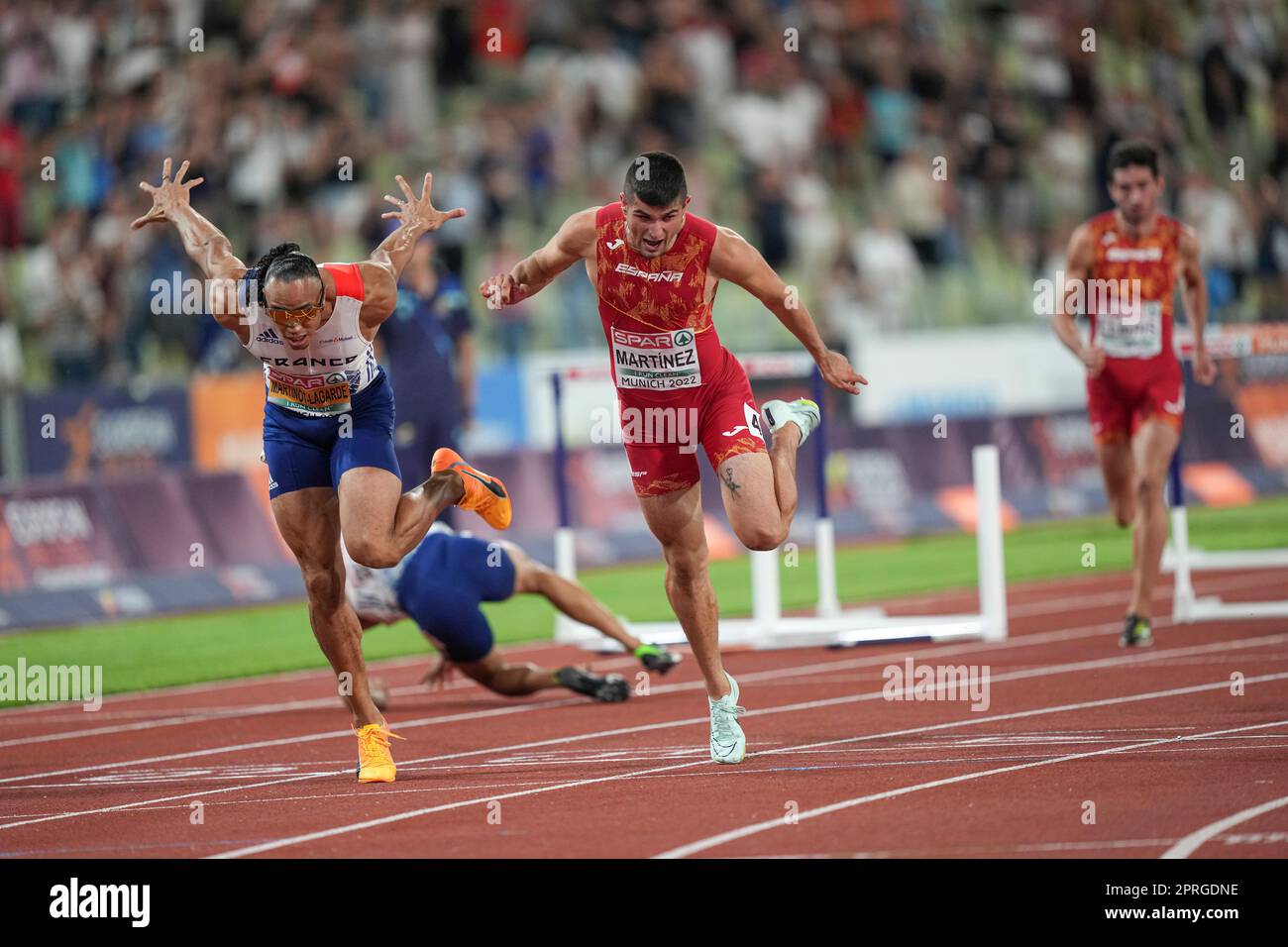 Asier Martínez and Pascal Martinot-Lagarde in the 110m hurdles final of the 2022 European ...