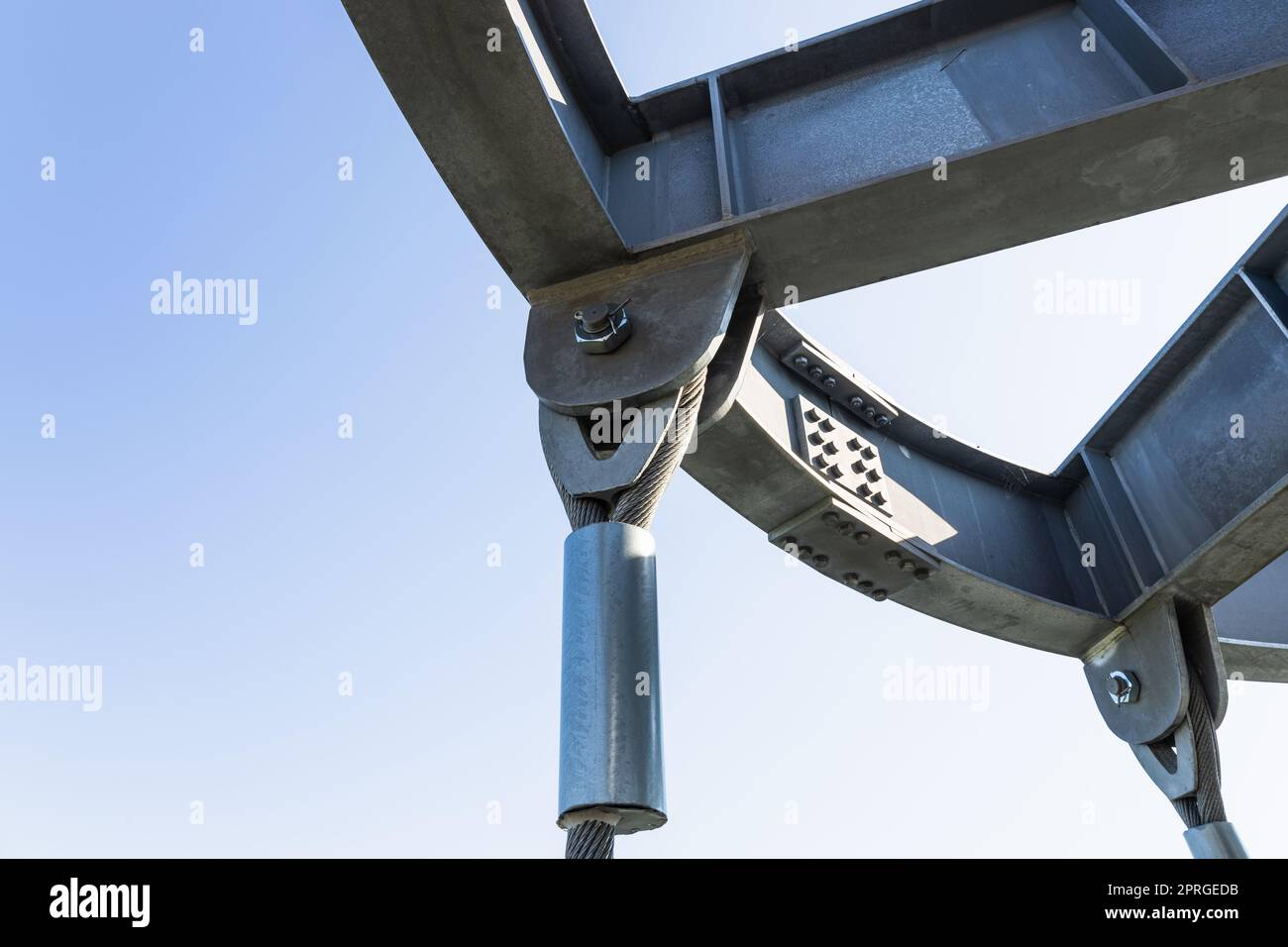 Massive industrial steel construction with bolts connecting steel beams ...