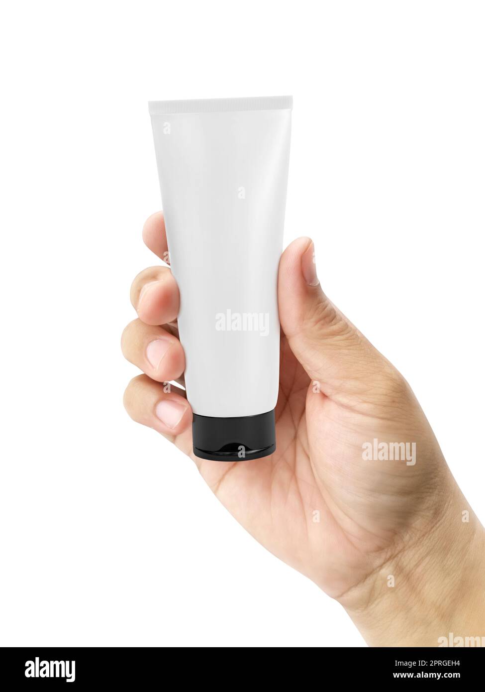 Hand holding Cosmetic plastic tube isolated on white background Stock ...
