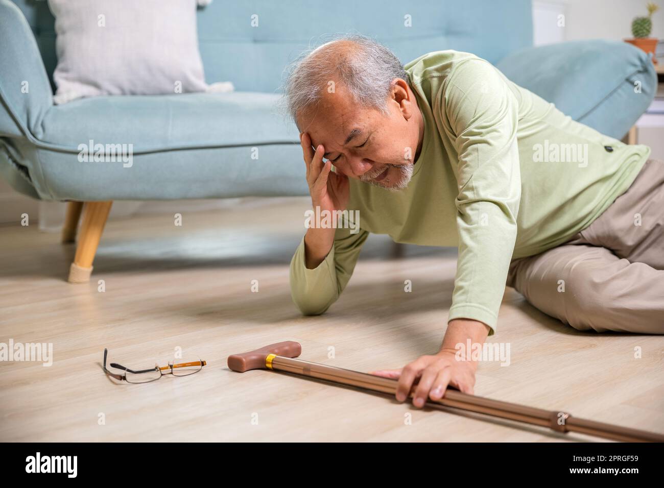 Sick Senior Old Man Falling Down Lying On The Ground Because Stumbled