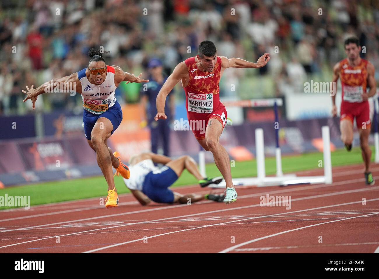 Asier Martínez and Pascal Martinot-Lagarde in the 110m hurdles final of the 2022 European ...