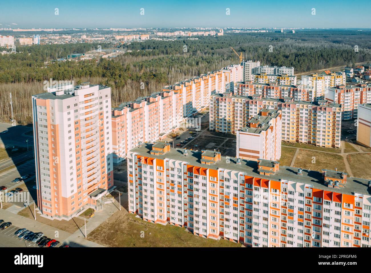 Gomel, Belarus. Aerial Bird's-eye View Of New Residential Multi-storey ...