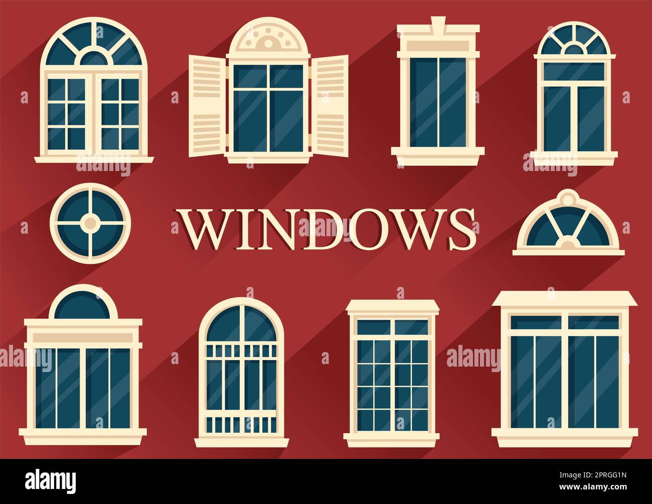 House Architecture with Set of Doors and Windows Various Shapes, Colors ...