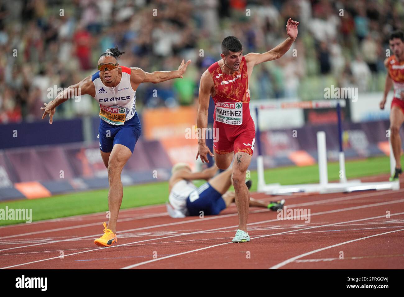 Asier Martínez and Pascal Martinot-Lagarde in the 110m hurdles final of the 2022 European ...