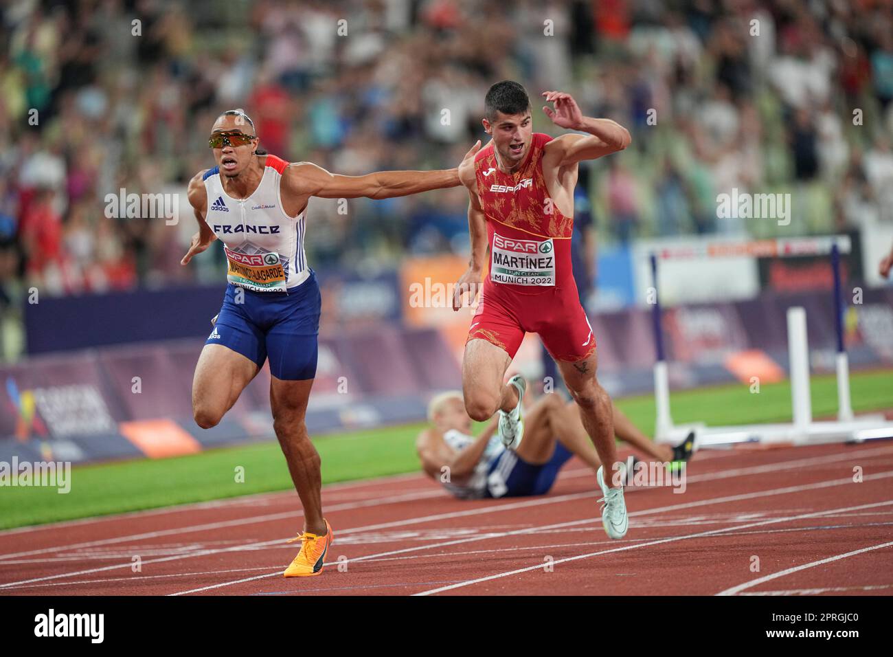 Asier Martínez and Pascal Martinot-Lagarde in the 110m hurdles final of the 2022 European ...