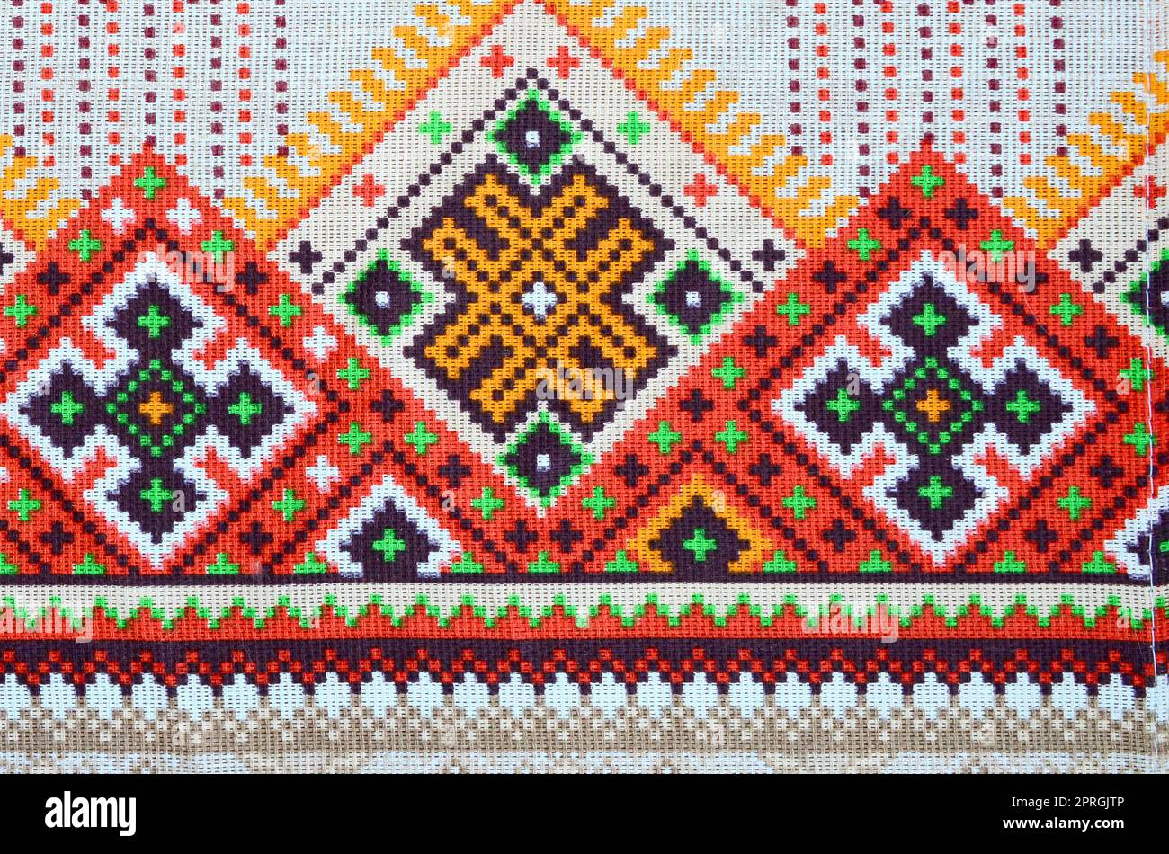 Traditional Ukrainian folk art knitted embroidery pattern on textile ...