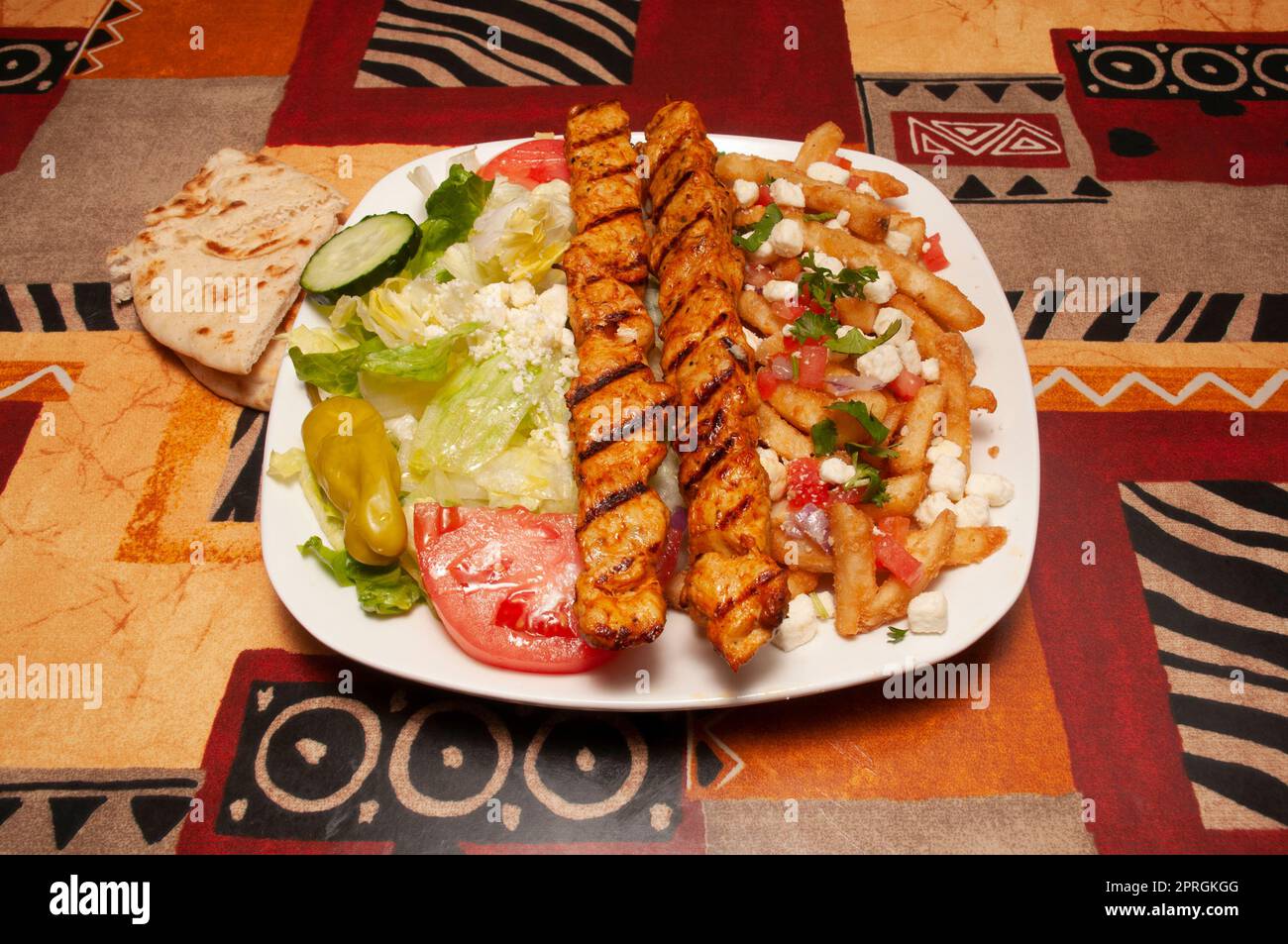 Delicious Greek mediterranean cuisine known as the chicken kebab ...