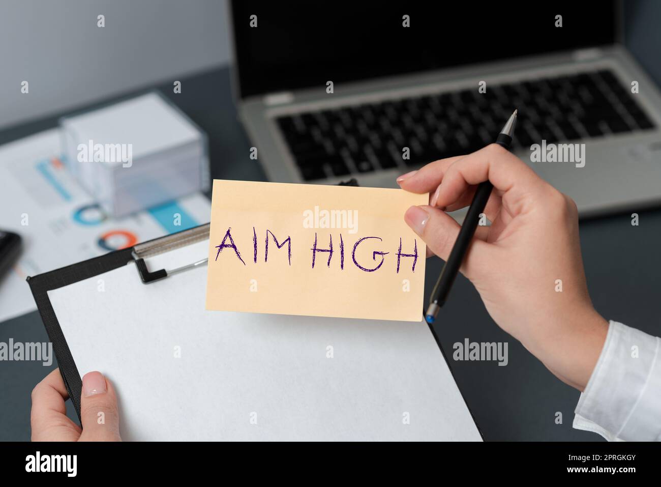 Text sign showing Aim High, Concept meaning go for best job school or ...