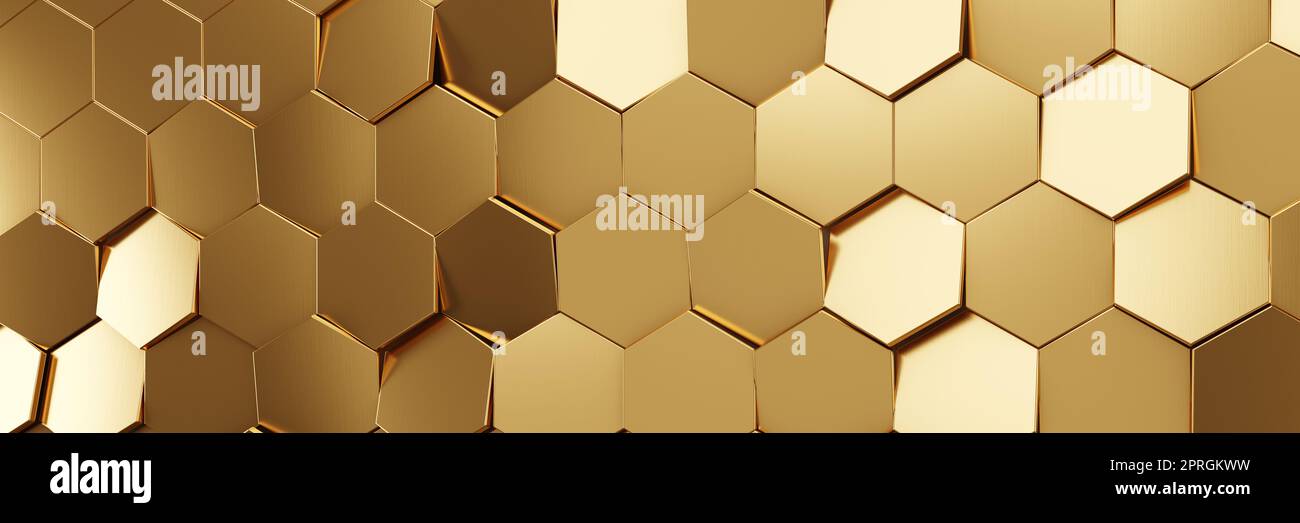 Gold metallic honeycomb and hexagon background pattern. 3d rendering ...