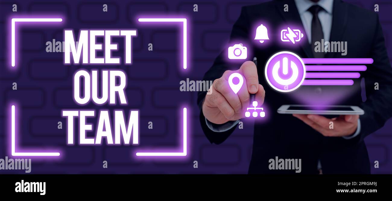 Text caption presenting Meet Our Team. Business concept Presentation of ...