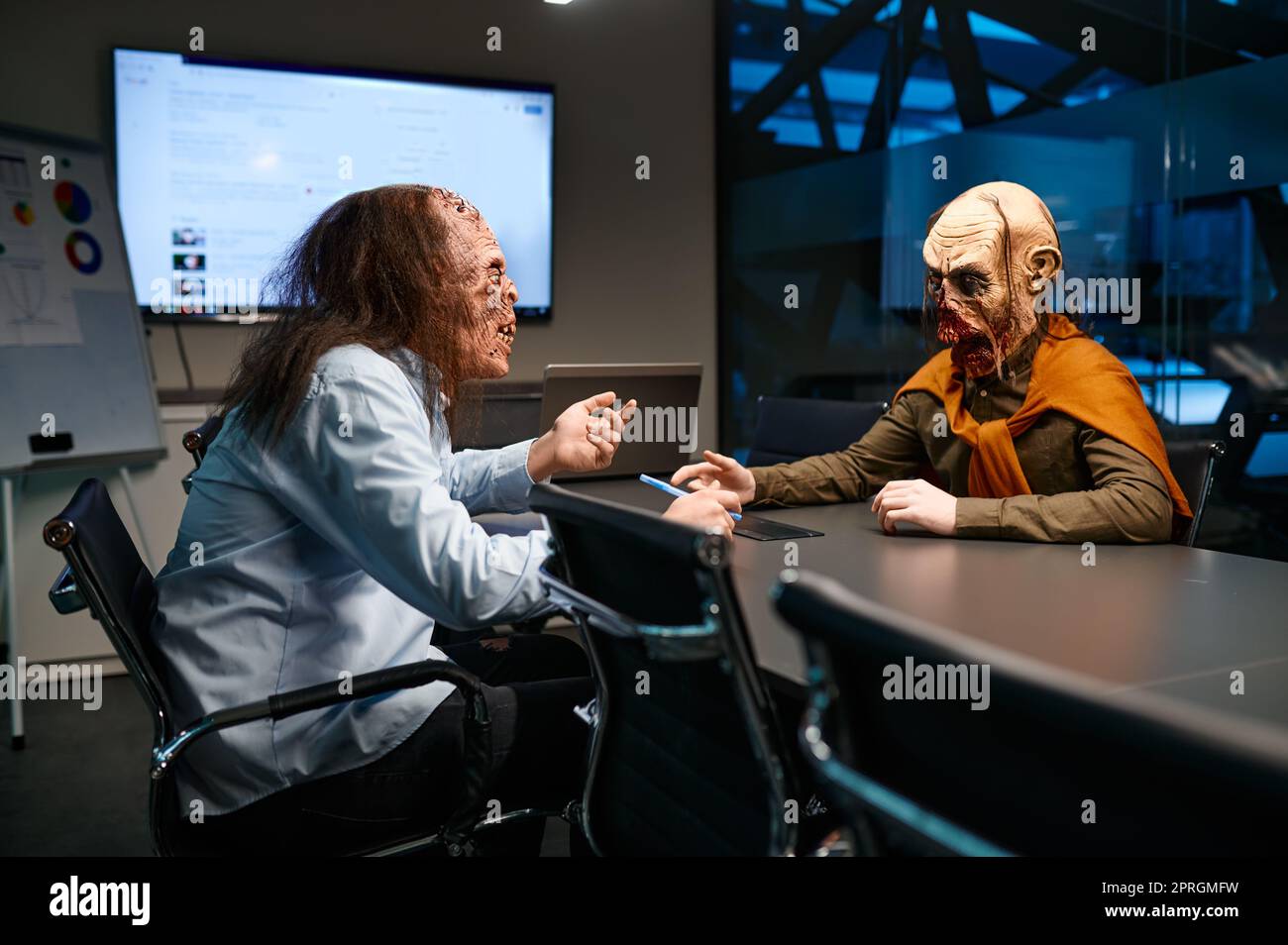 Zombie business meeting at corporate office. Two businessman monster ...